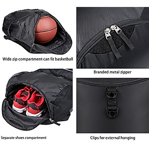 Mouteenoo Sport Gym Backpack Shoes Compartment Drawstring Backpack Men Women (Black/Black)