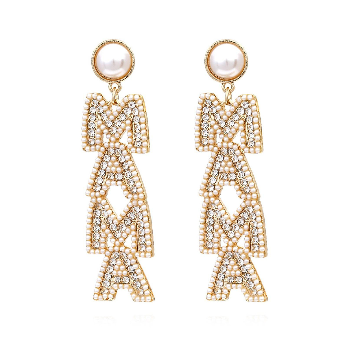 Long Pearl MAMA Letter Earrings Shining Rhinestone Crystal MAMA Earrings for Women Jewelry(A)