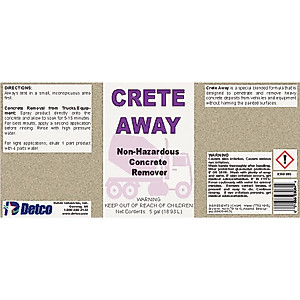 Crete Away Concrete Remover from Trucks, Mixers and Construction Equipment Mortar Grout and Stucco - Non Hazardous (1 Gallon)