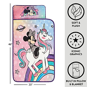 Idea Nuova Disney Minnie Mouse Super Soft Toddler Quilted Nap Mat with Built in Pillow, 26"" x46, Multicolor