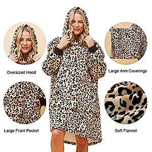 ANDSTAR Wearable Blanket Hoodie, Oversized Hooded for Women and Men, Comfy Sweatshirt with Giant Pocket （Leopard Print）