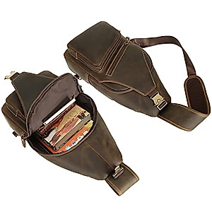 Polare Full Grain Cowhide Leather Vintage Sling Chest Shoulder Bag Retro Hiking Crossbody Casual Daypack