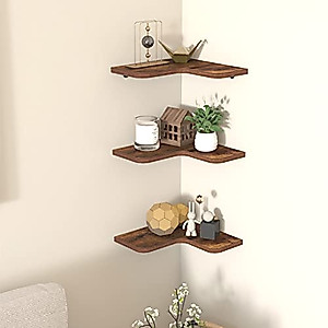 Lyeasw Corner Shelf for Wall Mounted 6 Pack, Rustic Wood Brown Floating Wall Shelf for Bathroom Kitchen Bedroom Living Room