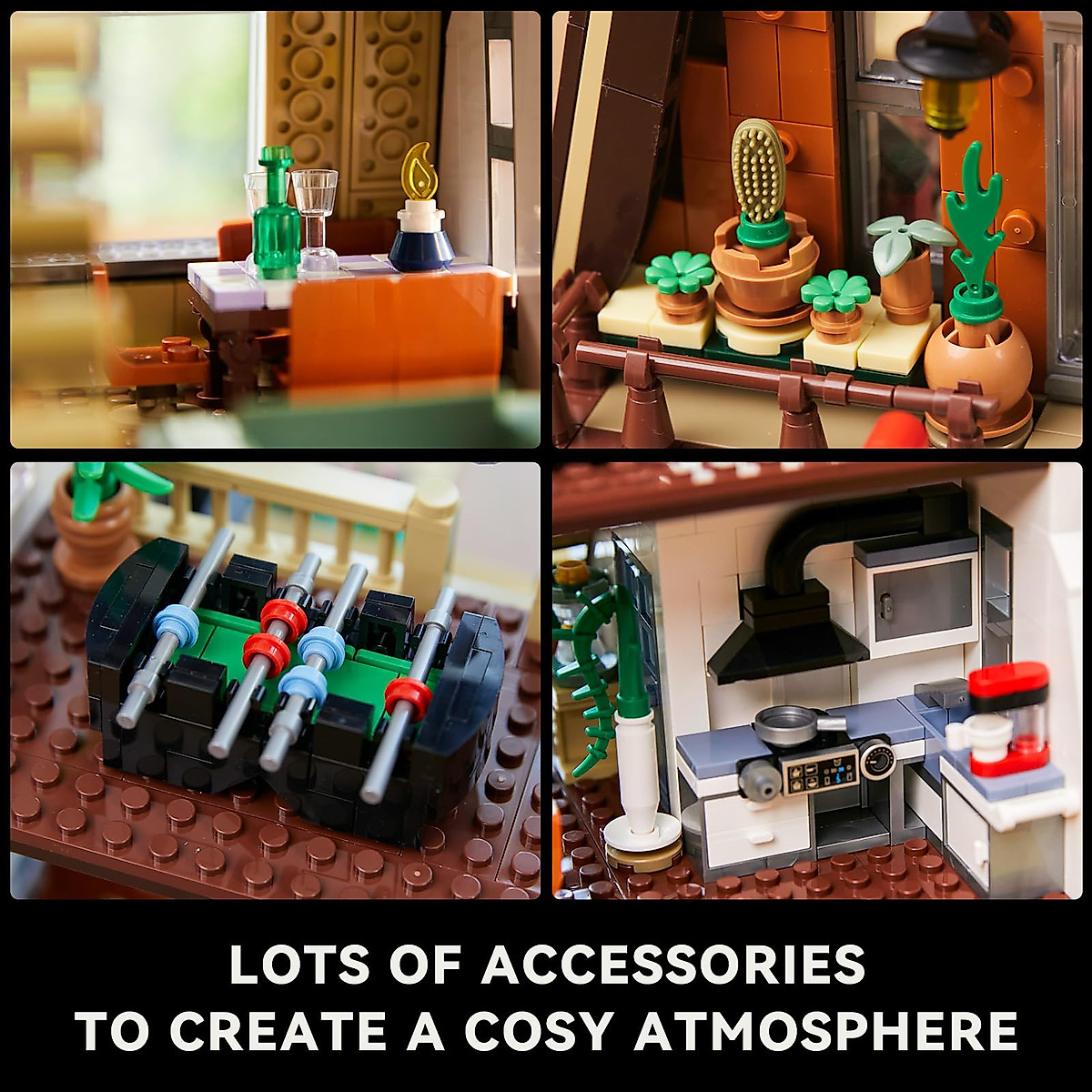 BRICKKK PANTASY Wood-Cabin Building Set, Cabin House Building Bricks Set, Buildable Architecture with Outdoor Pool and BBQ Model Building Kit, Construction Building Set for Adults and Teen