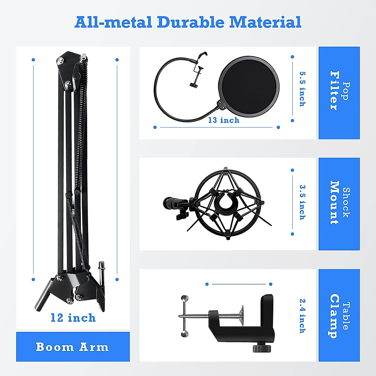 Lamoe USB Podcast Studio Condenser Mic, Recording Condenser Microphone kit with Boom Arm Sound Card 192KHZ/24Bit, Plug & Play Instrument Microphones for PC Karaoke YouTube Streaming Gaming-U188