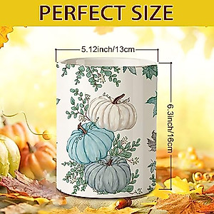 Thanksging Fall Utensil Holder Ceramic, Blue Utensil Holder for Kitchen Counter Countertop, Cooking Utensil Crock with Non-slip Mat, Pumpkins Farmhouse Kitchen Decor, Spatula Utensil Storage Organizer