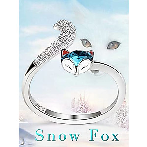 PLATO H Adjustable Sterling Silver Crystal Fox Head Ring for Women - High-Polished Fox Tail Funky Ring, Perfect for Anniversaries, Valentine's Day, and Birthday Gifts