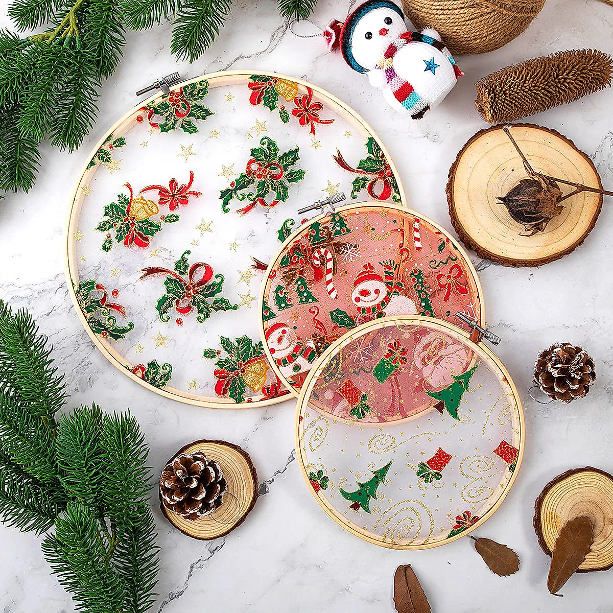 Matchne Embroidery Hoop 2 Pack 6PCS 4Inch to 10Inch Easily Loosen/Tighten Cross Stitch Supplies & Needlework Supplies Bamboo Wooden Hoops for Crafts