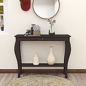 ChooChoo Narrow Console Table with Drawer, Chic Accent Sofa Entryway Table with Shelves for Entryway, Living Room, Hallway, Espresso