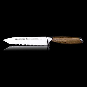 Schmidt Brothers - Bonded Teak, 6" Double Edge Utility Knife, High-Carbon German Stainless Steel Multipurpose Kitchen Cutlery