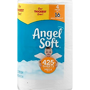 Angel Soft® Toilet Paper, 4 Mega Rolls = 16 Regular Rolls, 2-Ply Bath Tissue