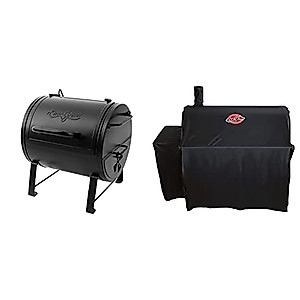 Char-Griller E82424 Smoker Side Fire Box Portable Charcoal Grill, Black & 3737 Outlaw Expandable Grill Cover, Black