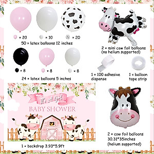 Cheereveal Cow Baby Shower Decorations for Girl - Cow Balloon Garland & Arch Kit and Farm Animal Baby Shower Backdrop Barnyard Party Supplies