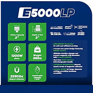 Unibor Low Profile Magnetic Drill Press - E5000LP ELITE Range 2" Cutter Capacity, Low Profile Mag Drilling Machine, Smart Control | LiftShield, LED Work Light, Variable Speed Lightweight 1200W Power