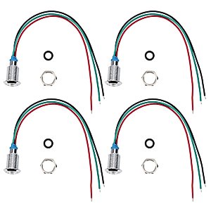 Hilitand 4 Sets Common Anode Round LEDs, 10mm Pre‑Wired Dual Color LED Waterproof Indicator Light 12‑24V(Red and Green)