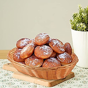 FUNSUEI 18 Pack 9 x 6 x 2.3 Inches Oval Poly Wicker Bread Baskets, Food Serving Baskets, Handmade Woven Pantry Organizer for Storing Bread, Vegetables, Fruits, Snacks and Crafts, Natural