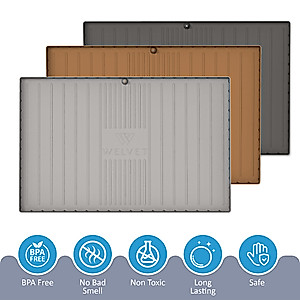 Welvet Under Sink Mat for Kitchen Waterproof 34”X22” Strong Under Sink Drip Tray, Holds Up To 3.3 Gallons water, Thick Cabinet Protector Liner for Kitchen & Bathroom, with Soap Dish & Sponge Brush