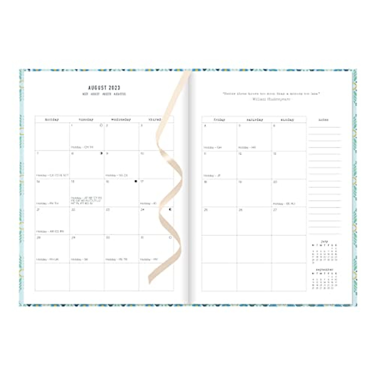 Letts of London Morocco Academic Weekly/Monthly Planner, August 2023 to July 2024, Week-to-View, Sewn Binding, Multilingual, A5 Size, 8.25" x 5.875", Sky (C031813-24)