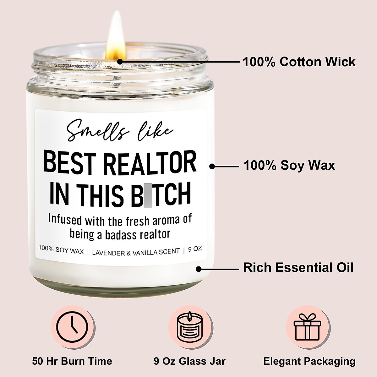 Younift Best Realtor Candle, Realtor Gifts for Women, Men, Realtor Gifts, Christmas, Closing Gifts for Realtors, Real Estate Agent Gifts, Funny Thank You Gifts for Realtor, Salesperson, Broker