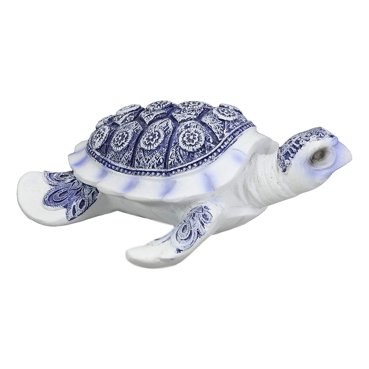 Ebros Terracotta Blue and White Feng Shui Celestial Sea Turtle Statue 4.5" Wide Talisman of Stability and Fortune Lucky Tortoise Figurine Decorative Zen Turtles Tortoises