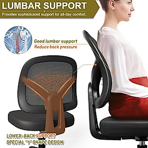 Armless Mesh Small Home Office Computer Desk Chair Without Arms with Lumber Support and Adjustable Height for Child and Adult
