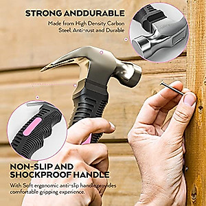 INCLY 620 PCS Small Nails for Hanging Pictures Assortment Kit with 8oz Pink Small Hammer, Mini Hammer Set with Hardware Nails Assorted Set 310 Wall Nails & 310 Finish Nails for Installing with Case