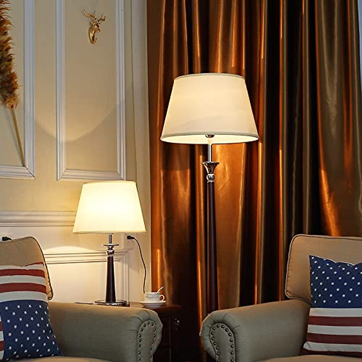 GRFIT Indoor Floor Lamp American Country Floor Lamp Modern Chinese Wood Living Room Bedroom Hotel Lobby Floor Light Luxury LED Table Lamp Standing Reading Lamps