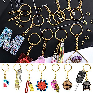 Keychain Rings for Crafts Gold, PAXCOO Key Chains Rings Kit Includes 100Pcs Split Key Ring with Chain, 100pcs Jump Rings and 100pcs Screw Eye Pins for Resin Keychain Making