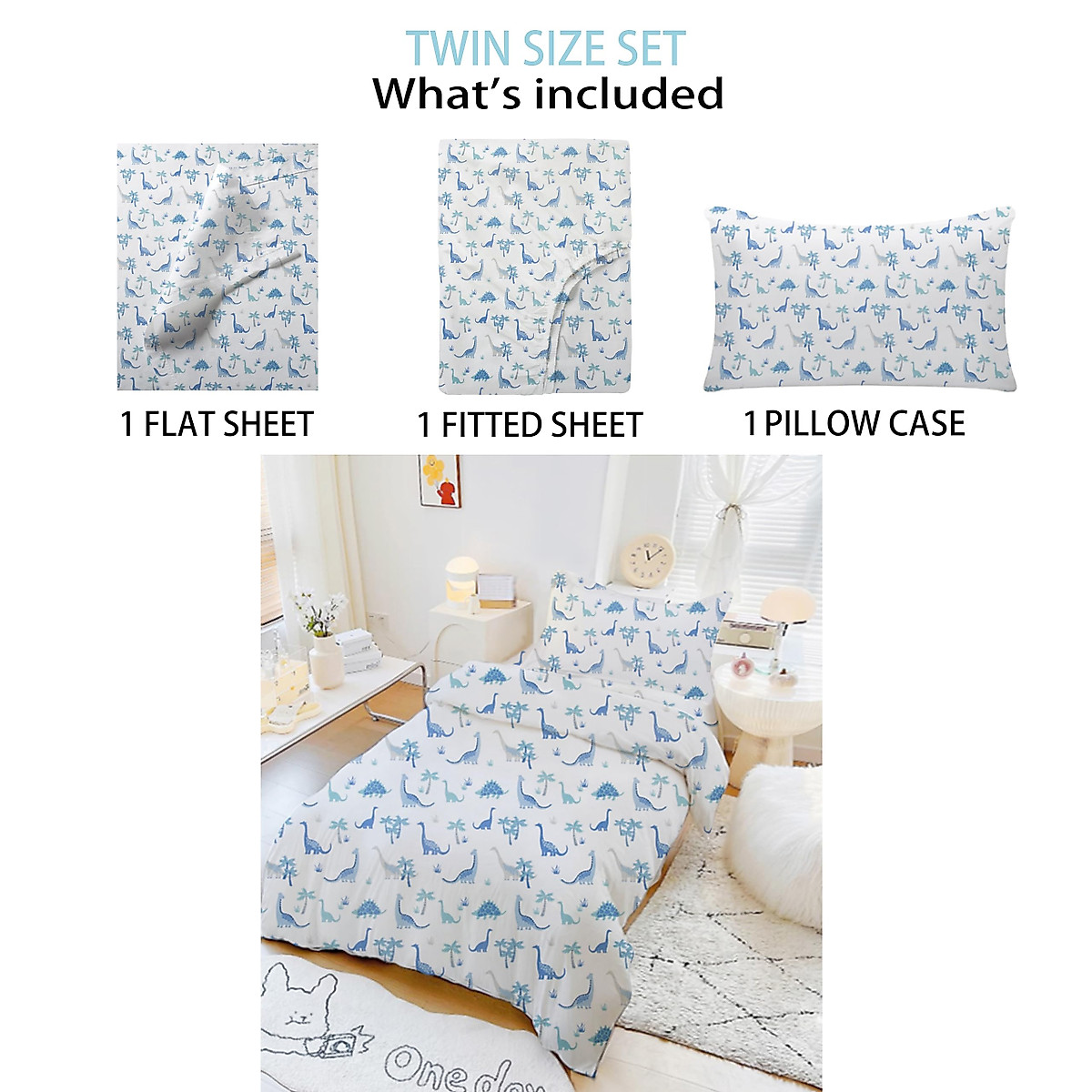 LITTLE CELEBRITY Twin Sheet Set | Kids Sheet & Pillowcase Sets | Twin Sheets for Boys Girls, Fitted Sheet, Top Sheet, Pillowcase | Twin Sheets Set | Twin Bed Sheets | Bed Sheets Twin (Dino Jungle)