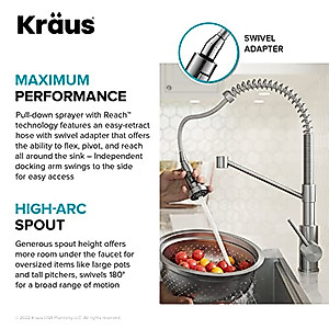 KRAUS Bolden Touchless Sensor Commercial Style 2-Function Single Handle Pull-Down Kitchen Faucet in Brushed Brass / Matte Black, KSF-1610BBMB