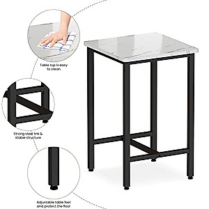 Recaceik 3 Pieces Bar Table Set, Square Pub Table with 2 Bar Stools, Faux Marble Dining Table Set of 2, Kitchen Counter Height Table with 2 Chair, Modern Bar Table Set for Living Room, Restaurant