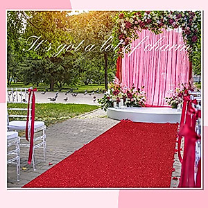 Shihanee Sequin Aisle Runner for Weddings 2 x 15 ft Glitter Wedding Rug Runner with Carpet Tape Sparkly Wedding Outdoor Floor Runner Floor Carpet Runner for Prom Ceremony Event Party Decoration (Red)