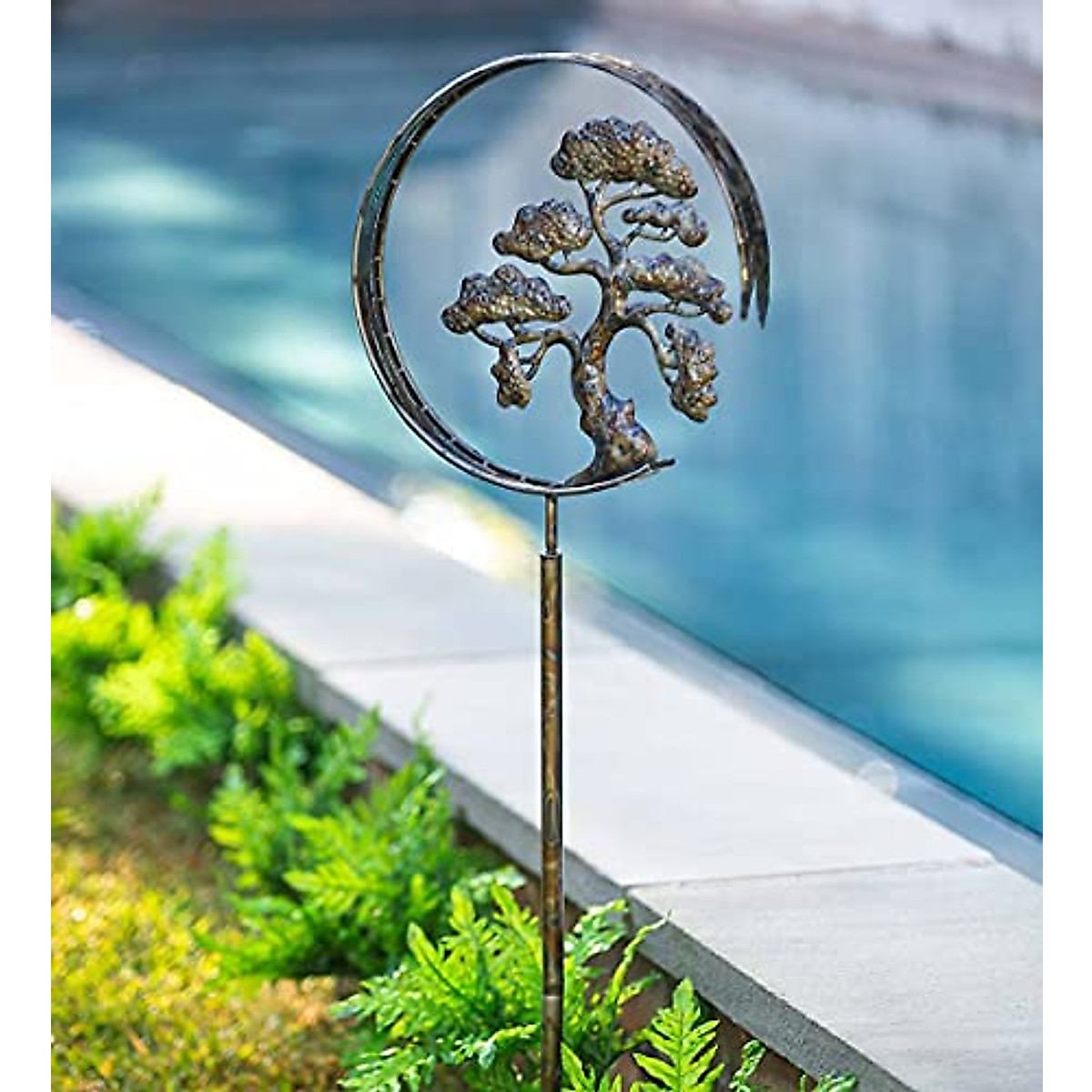Vivaterra Bonsai Tree Wind Spinner, 63.25" H, Zen Garden Spinner, Recycled Metal Spinner with Outside Metal Sculpture Stake Construction for Patio Lawn & Garden Decoration