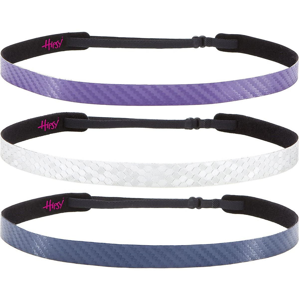 Hipsy 3pk Women's Adjustable NO SLIP WORKOUT Headbands Multi Multi Pack (Purple/Silver/Navy)