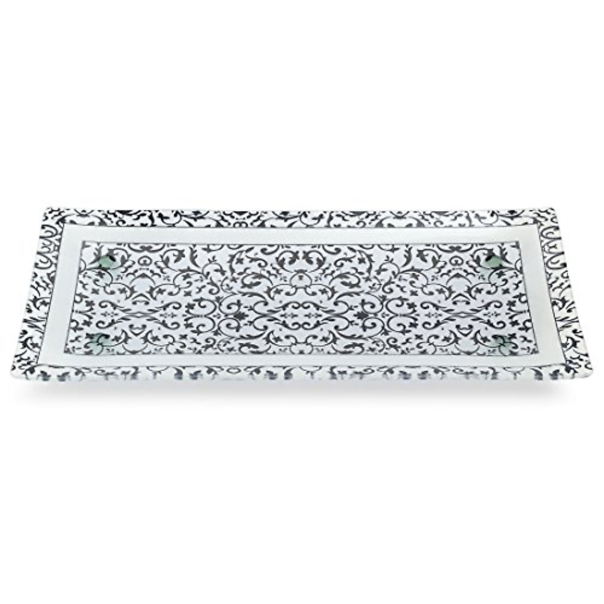 GAC Great American Classics Florentine Designed Charcoal Tempered Glass Rectangular Serving Tray on Glass Ball Legs Break and Chip Resistant – Oven Proof – Microwave Safe Decorative Platter