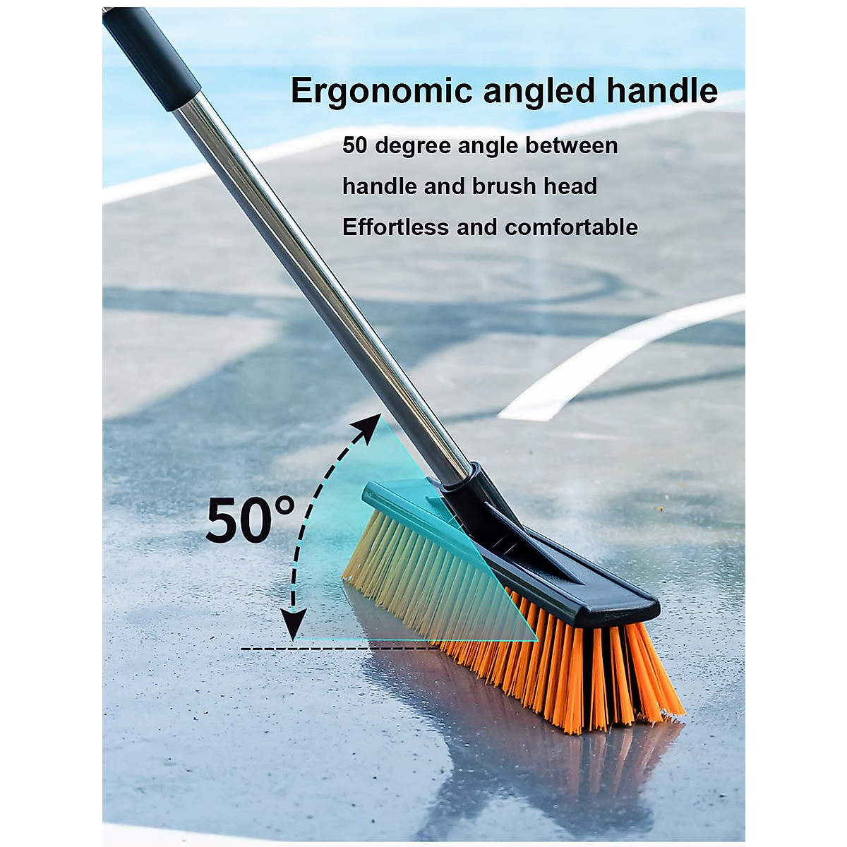 Xifando Heavy-Duty Push Broom Brush - 24" Wide, 65" Long Handle, Stiff Bristles - Perfect for Bathroom, Kitchen, Patio, Garage, Deck, Concrete, Wood, Stone, and Tile Floors (24" Black+Orange)