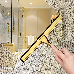 HIWARE All-Purpose Shower Squeegee for Shower Doors, Bathroom, Window and Car Glass - Brass, Stainless Steel, 10 Inches