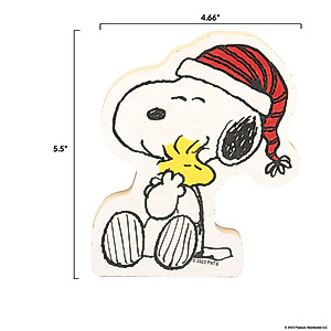 Peanuts Snoopy and Woodstock Warm Embrace Shelf Sitter Decor - Chunky Wood Block Tabletop Decoration for Home or Office