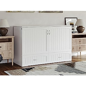 AFI, Aspen Mid-Century Modern Queen Solid Wood Murphy Bed Chest with Mattress in White
