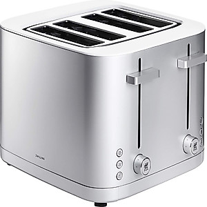 ZWILLING Enfinigy 4 Slice Toaster with Extra Wide 1.5" Slots for Bagels, 7 Toast Settings, Even Toasting, Reheat, Cancel, Defrost, Silver