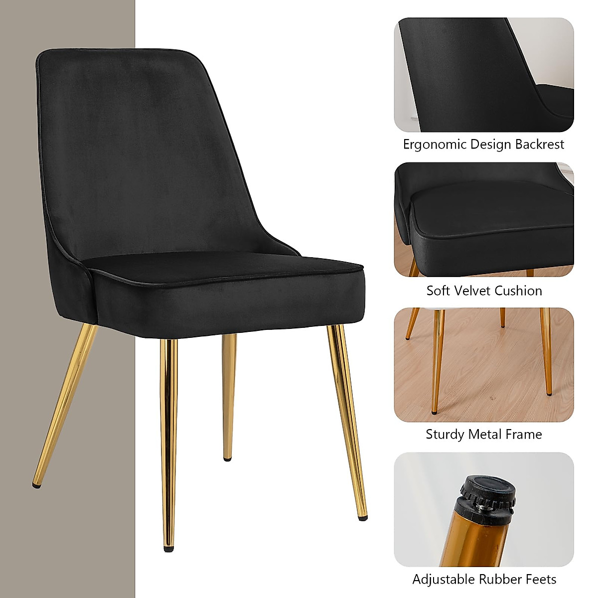 ecoluxehaven Modern Leisure Velvet Dining Chairs,Upholstered Velvet Chair with Gold Metal Legs,Mid-Century Kitchen Chair Set of 4,Beige