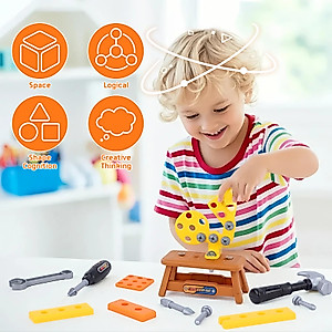 Toy Tool Set for Boys 46pcs Pretend Play Construction Toy with Storage Bag&Kids Toolbelt, Electric Drill Toy, Tape Measure, Goggle Toys Durable Kids Tool Accessories for 3 4 5 6 Year Old Kids Boys