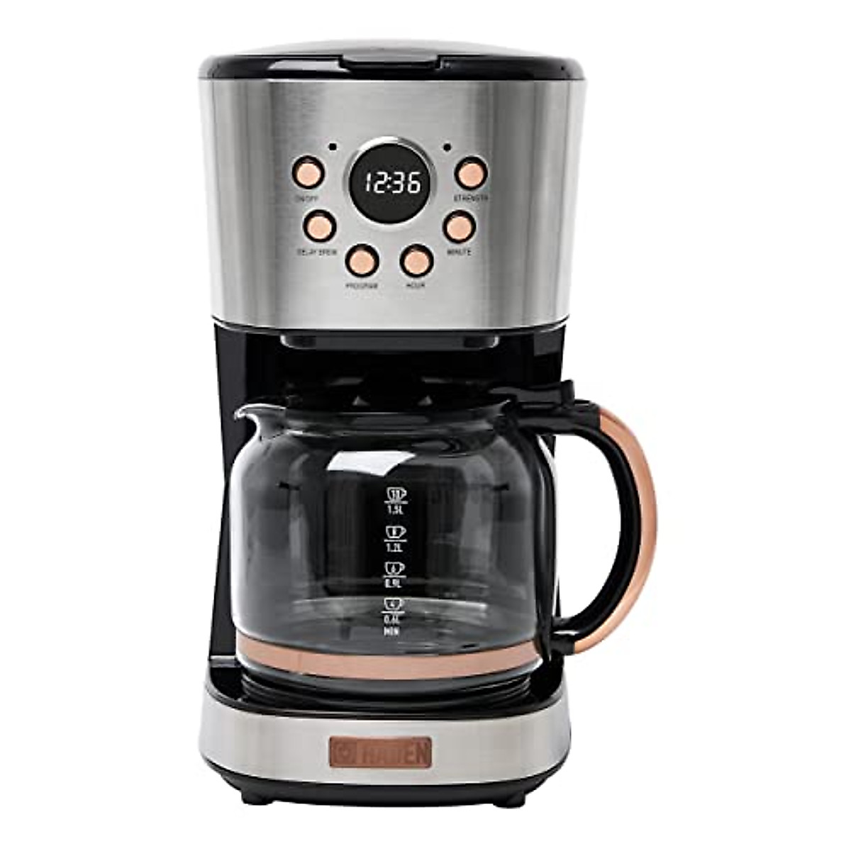 HADEN 75106 Heritage Innovative 12 Cup Capacity Programmable Vintage Retro Home Countertop Coffee Maker Machine with Glass Carafe, Steel/Copper