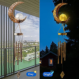 Moon Crackle Glass Ball Wind Chimes, Christmas Wind Chime Solar Wind Chimes Mothers Day Mom Gifts, Gifts for Mom Gifts for Women Gifts for Grandma Moon Decor Gardening Gifts Birthday Gifts Moon Chimes