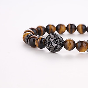 COAI Viking Jewelry Lion Tiger Eye Stone Bracelet for Men Women