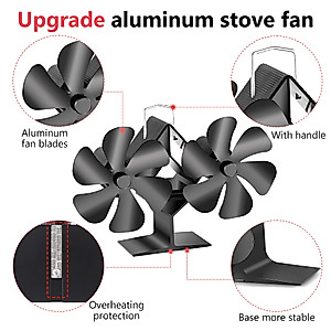 Xmasneed Wood Stove Fan Heat Powered Fireplace Fan, Thermoelectric Fan Eco Fans for Wood Burning/Pellet/Log Burner, Enhanced Dual Motor (Include Accessories Magnetic Stove Thermometer)