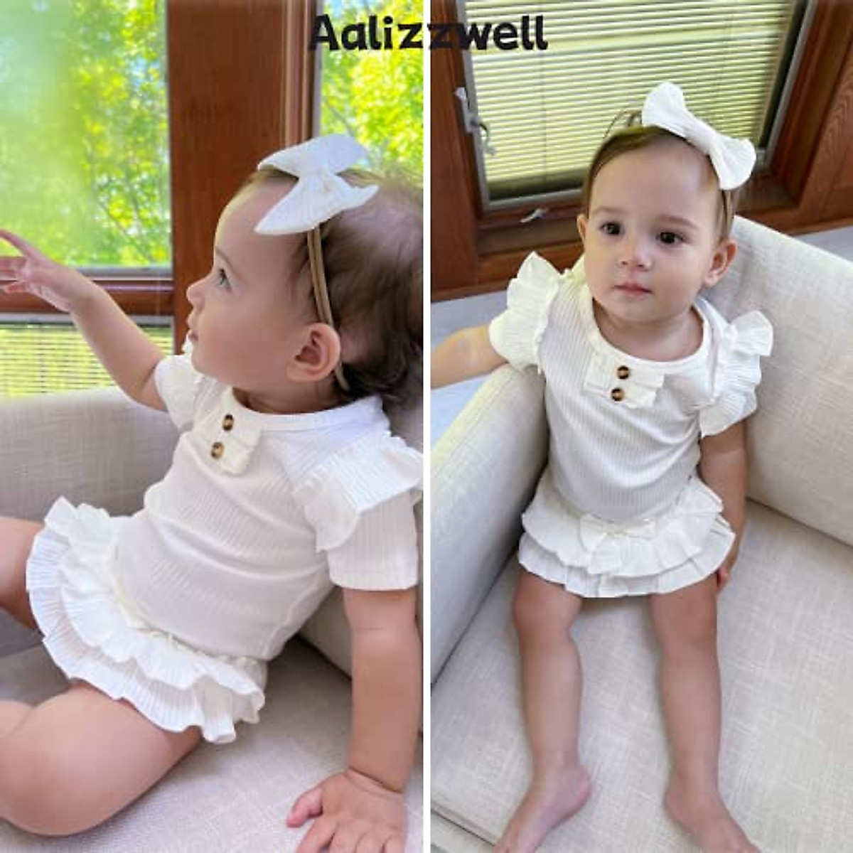 Aalizzwell Preemie Baby Girls Clothes Short Sleeve Bloomer Shorts Ribbed Summer Outfit White Premature