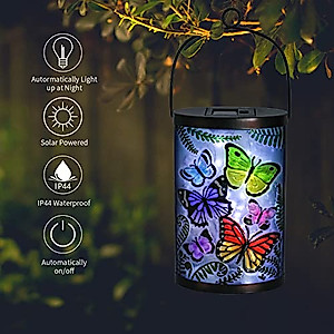 Afirst Hanging Solar Lantern - Decorative Outdoor Glass Solar Butterfly Lights Waterproof LED Tabletop Lamp for Garden Yard Patio Decor