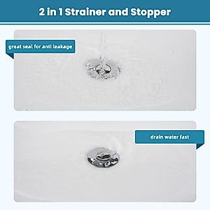 2PACKS Bathroom Sink Stopper for Standard Drain Holes, All Metal Bathroom Pop Up Sink Strainer with Bullet Core Push Type Stainless Steel Plug, Chrome Finish
