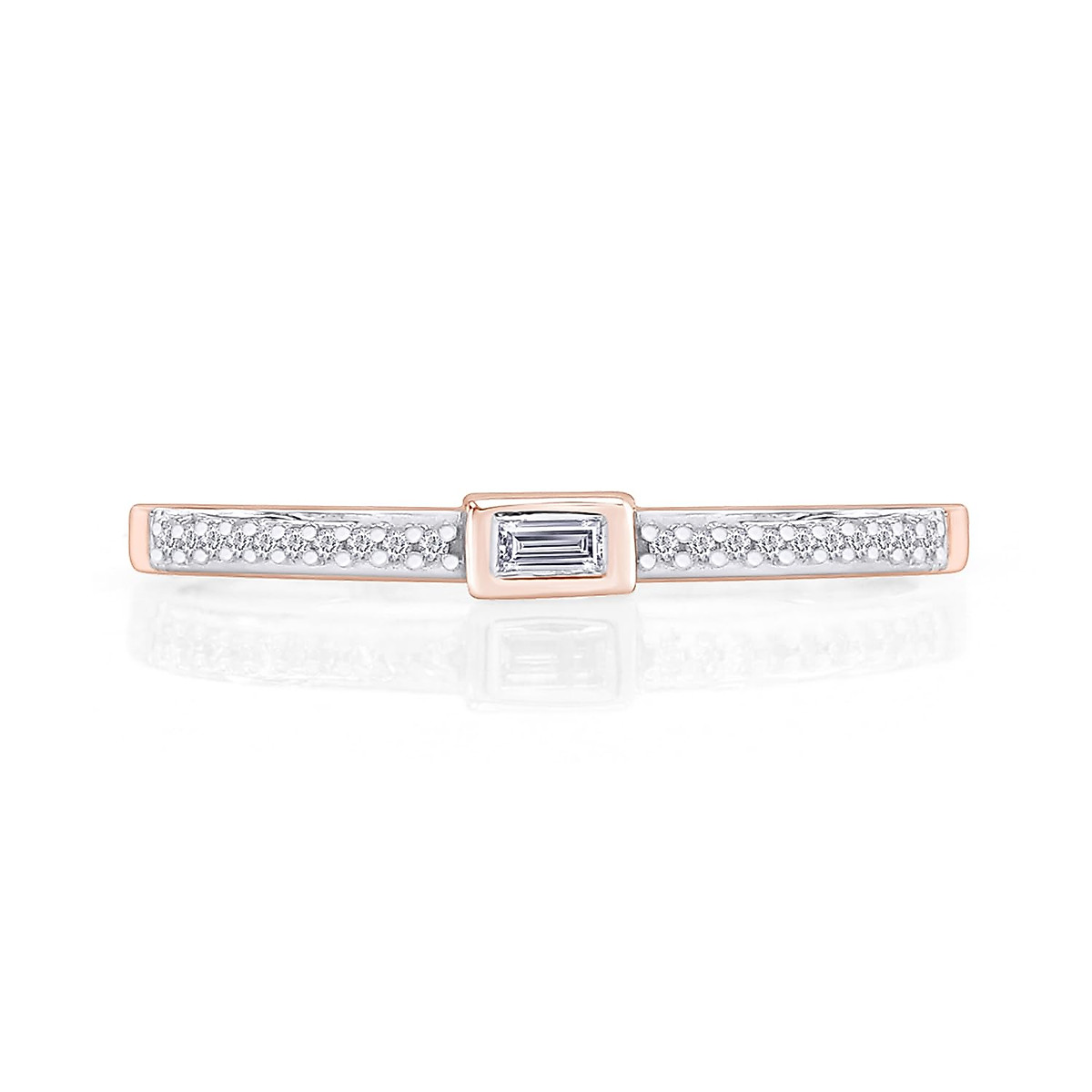 AFFY 1/10 Cttw Real Baguette And Round Cut Diamond Engagement Wedding Stackable Band Ring In 10k Solid Rose Gold (I-J Color, I2-I3 Clarity, 0.10 Cttw) Ring Size-6
